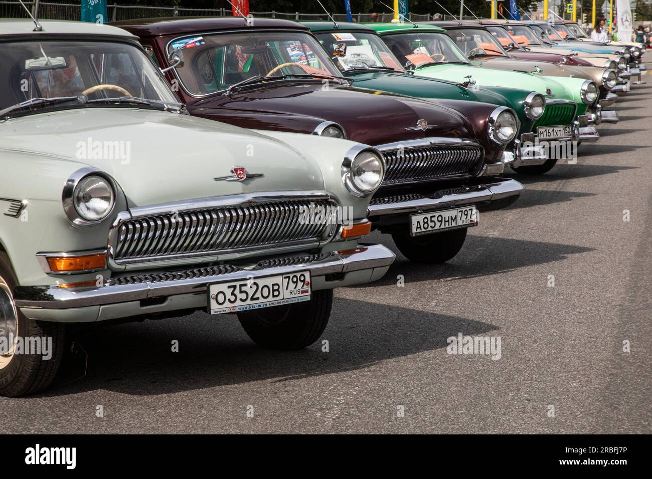 Soviet cars Vlga GAZ-21 stand on a street in Moscow, Russia Stock Photo ...