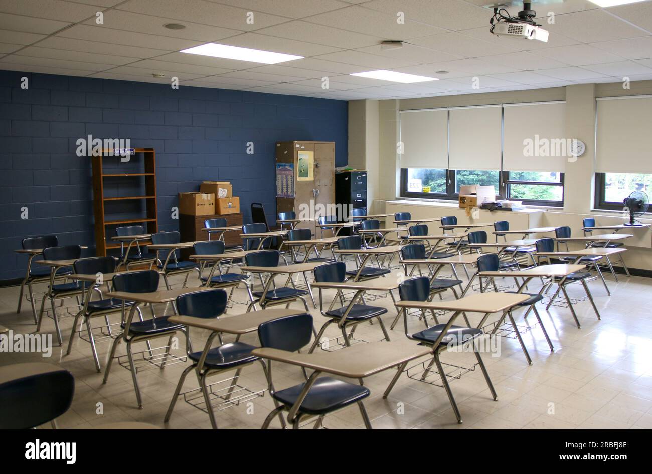 Empty american High School Classroom with desk and no students Stock ...
