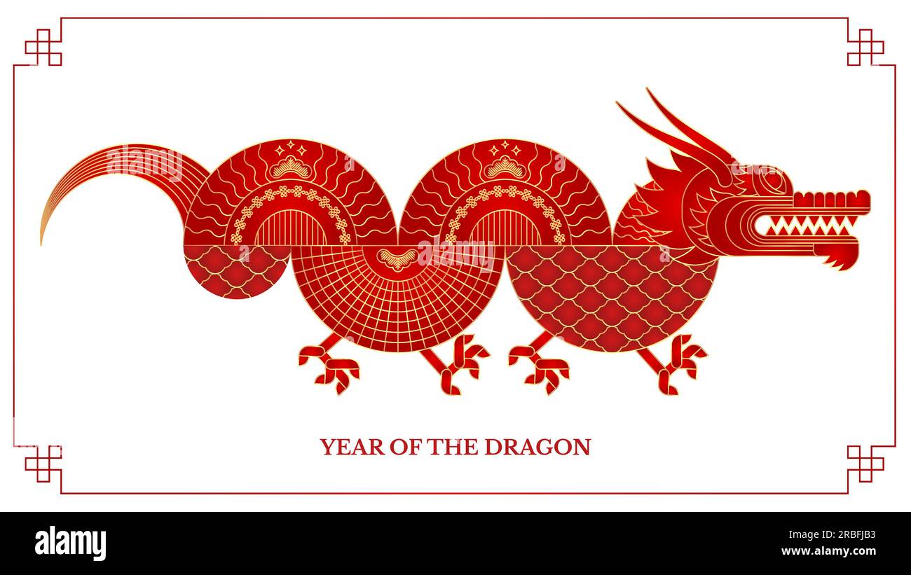 Geometric chinese dragon. Luxury red gold abstract zodiac animal Stock ...