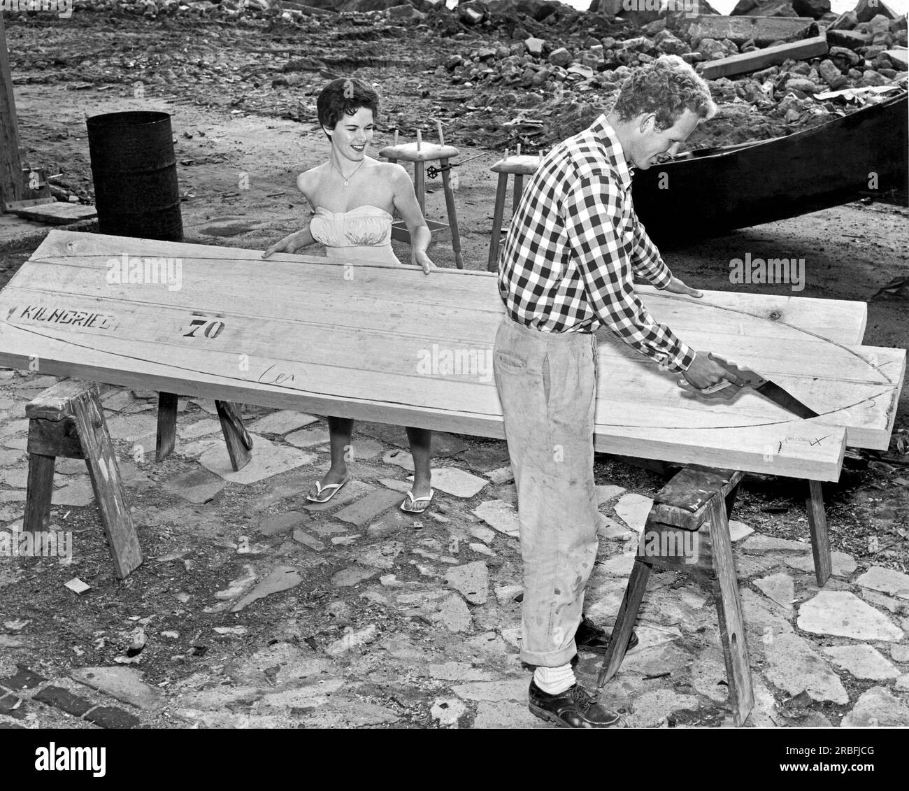 1950s black and white surfboard hi-res stock photography and images - Alamy