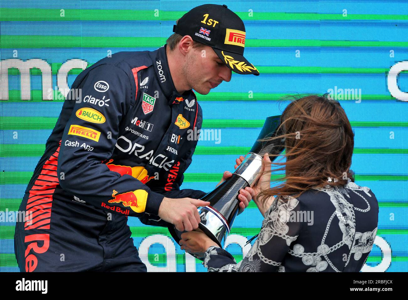 Silverstone, UK. 09th July, 2023. Race winner Max Verstappen (NLD) Red ...