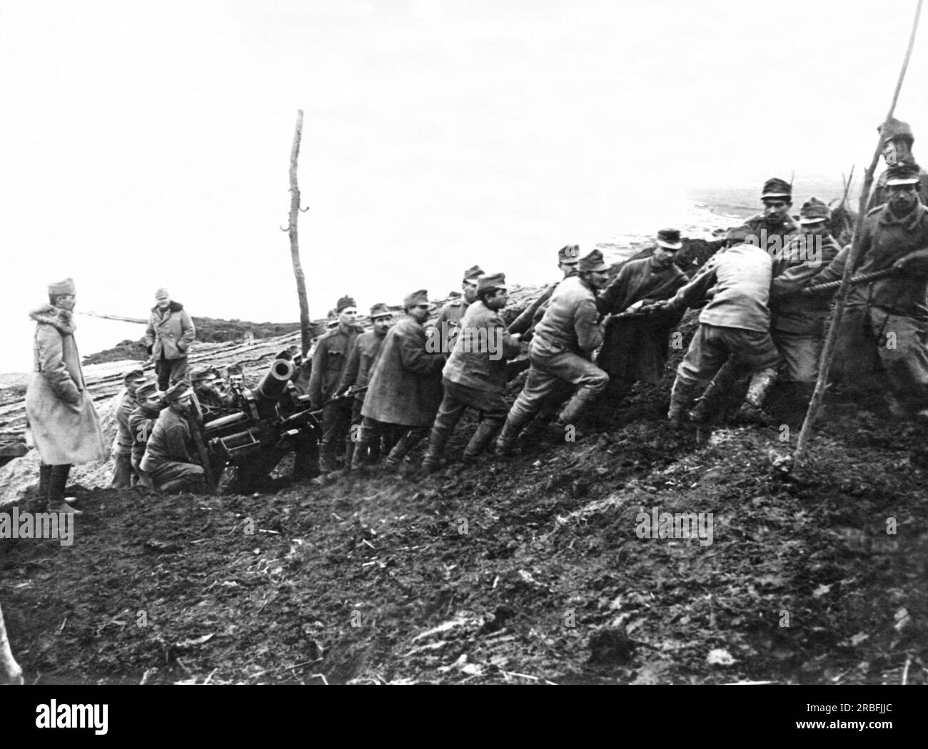 Volhynia, Russia: c. 1915 Soldiers transporting cannons from the ...