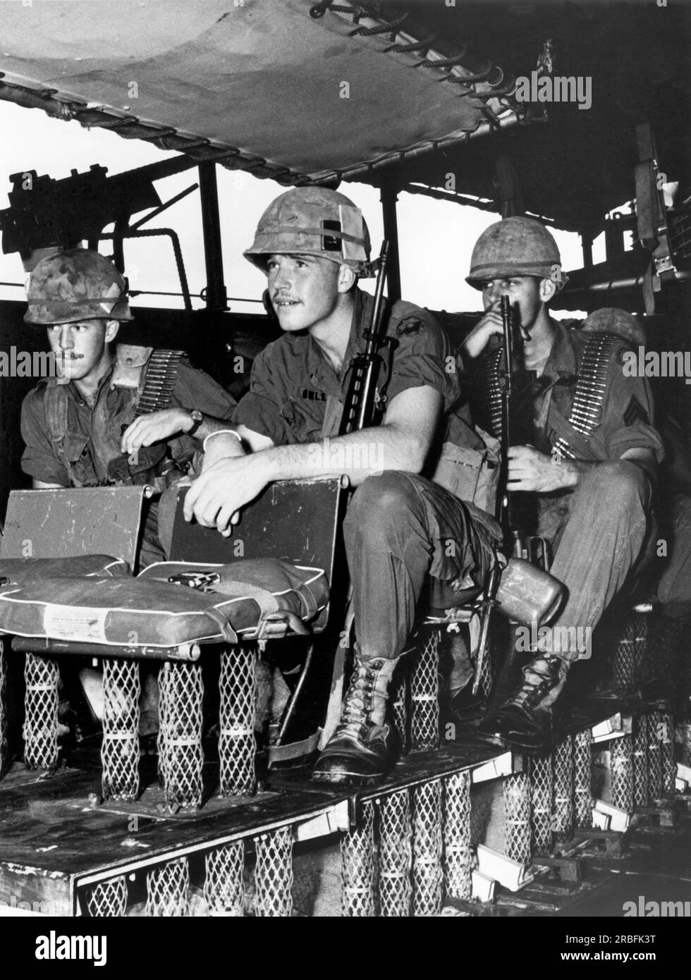 Vietnam: April 5, 1968 Soldiers riding in a U.S. Navy Armored Troop ...