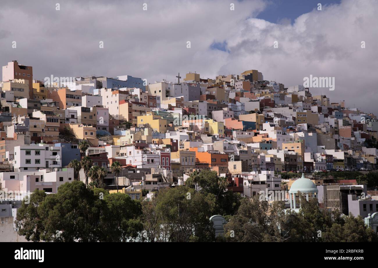 Small colorful houses with flat roofs of San Juan barrio in Las Palmas ...