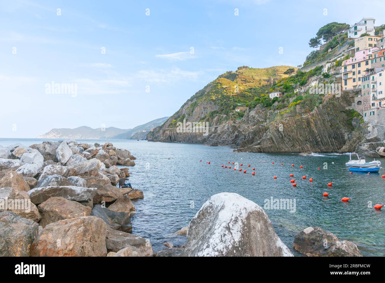 Riomaggiore Italy - April 26 2011; Coastal view of Cinque Terre from ...