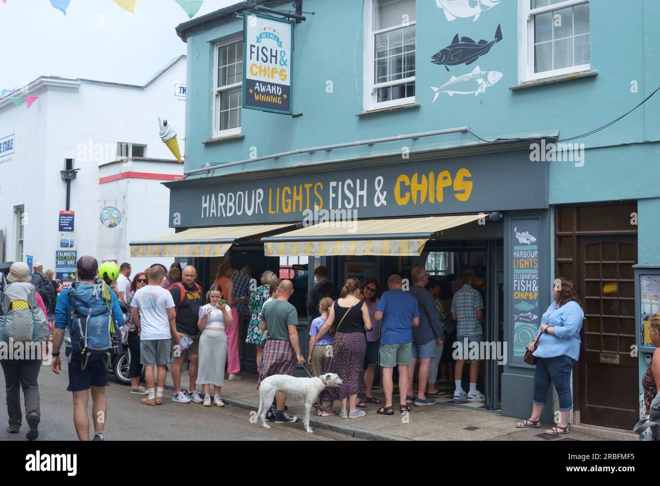 Around Falmouth a coastol town and port in cornwall, UK People outside ...