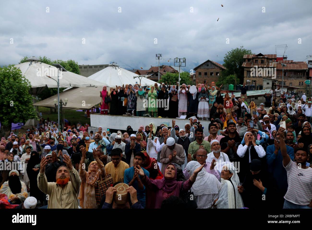 Srinagar Kashmir, India. 07th July, 2023. Kashmiri Muslim raise their ...