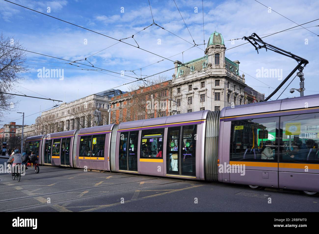 Tram or streetcar known as the Luas running on O'Connell Street in ...