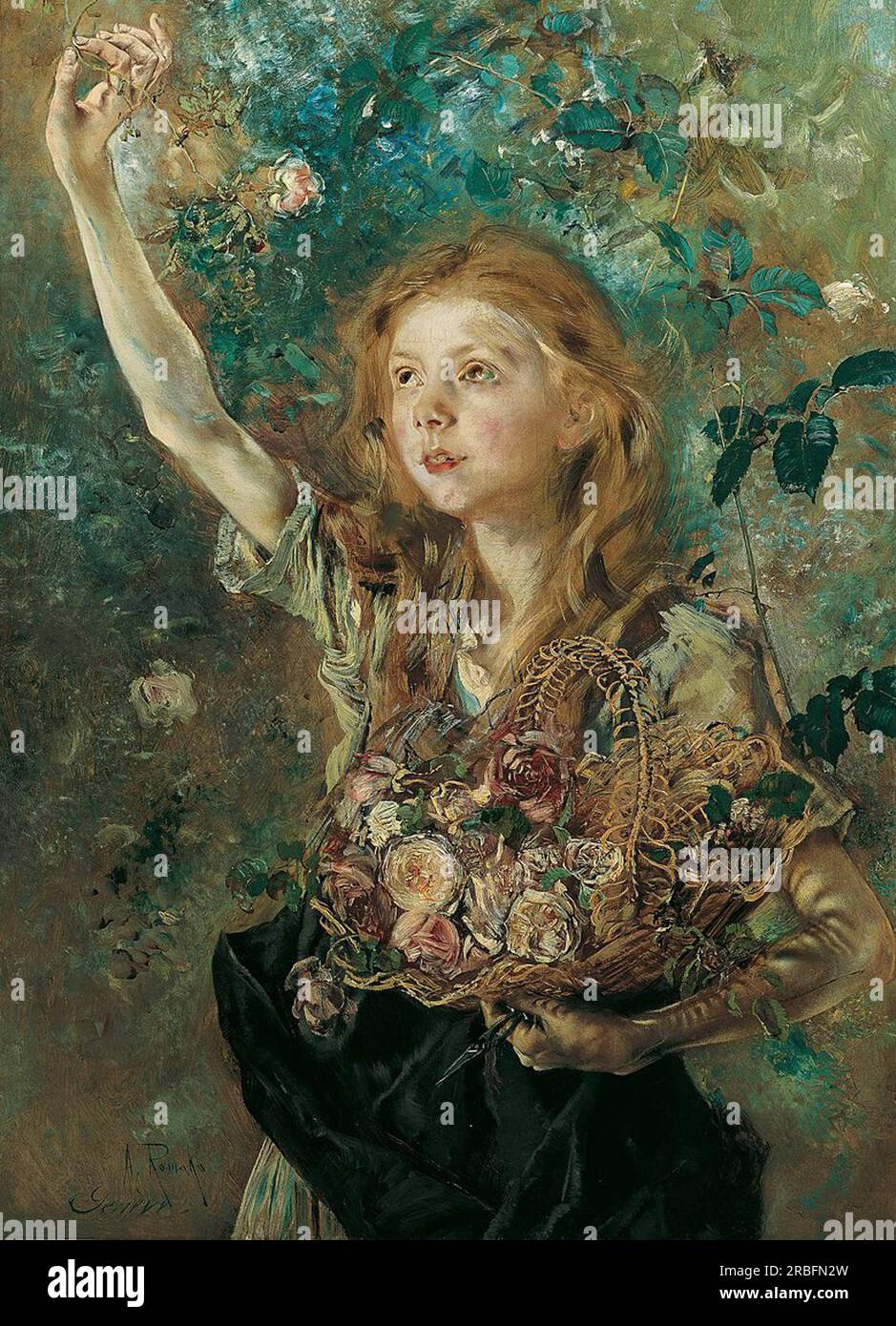 The rose picker 1884 by Anton Romako Stock Photo - Alamy
