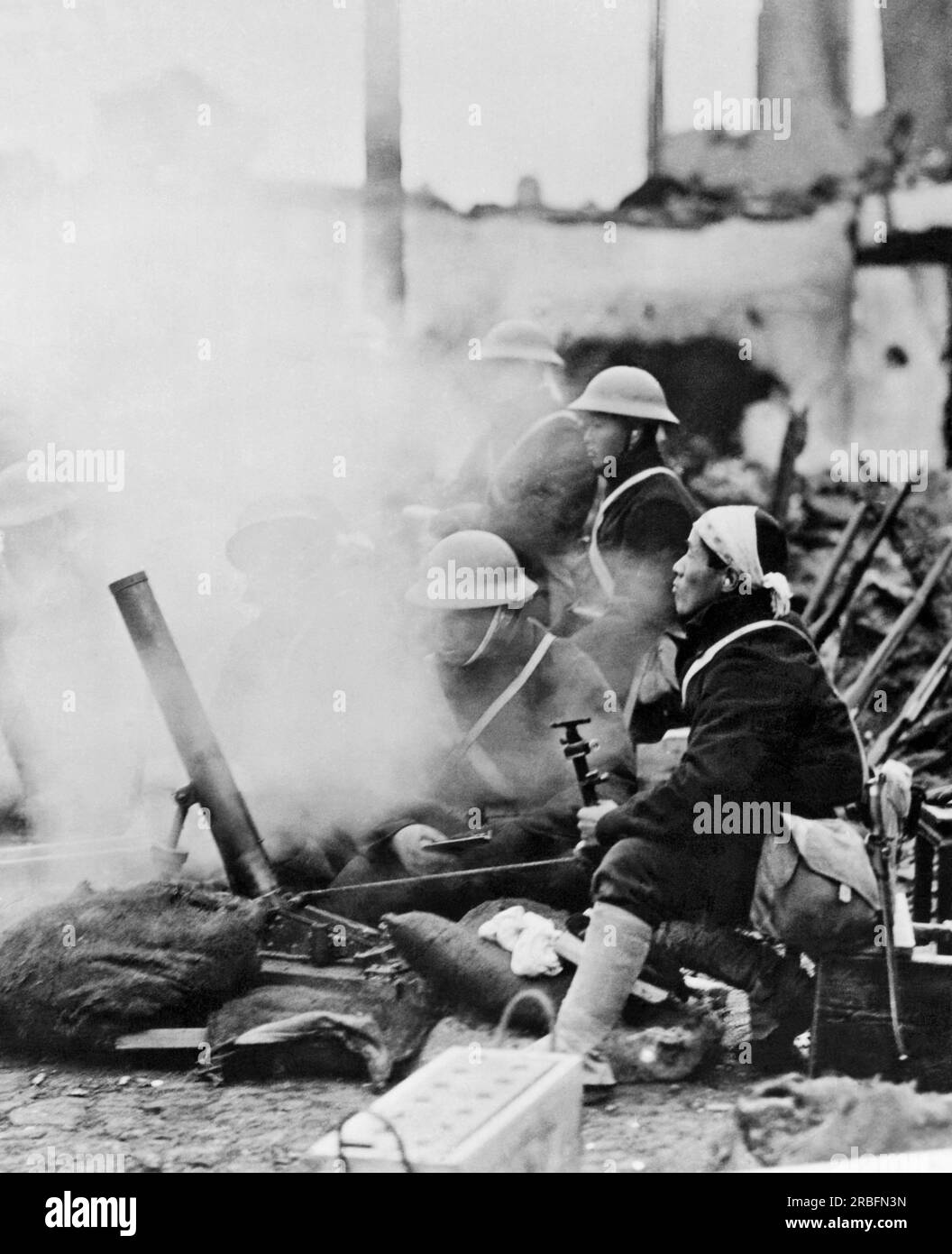 Shanghai, China: 1937. Japanese troops use trench mortars in the ...