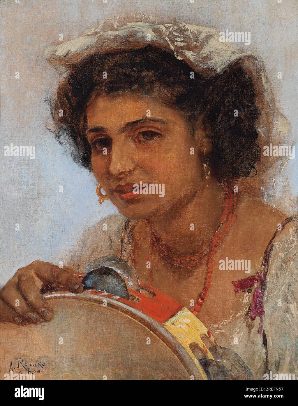 Italian girl with headscarf and tambourine c.1857 - c.1876; Rome, Italy ...