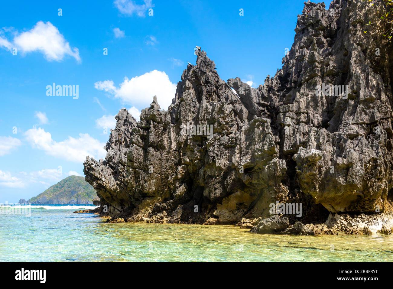Beautiful tropical sea bay. Scenic landscape with mountain islands and ...