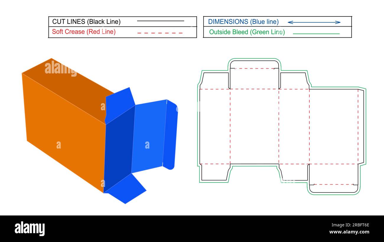 (RTE) Custom Reverse Tuck End folding box, 3D render and die line ...