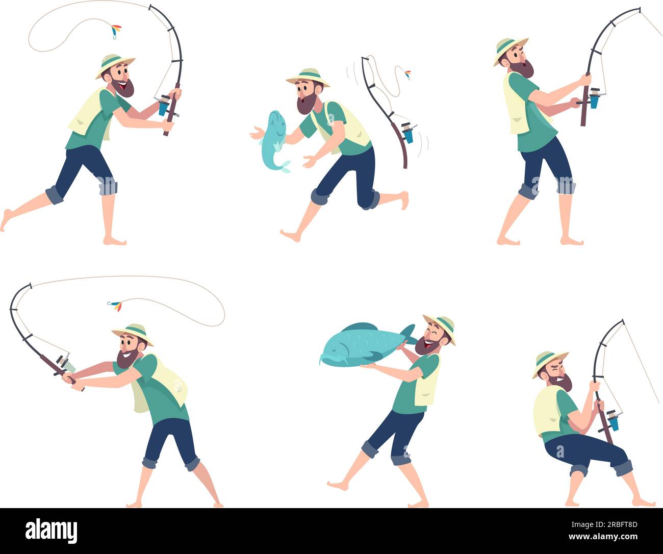 Fisherman. Sailor hobby summer fishing on river exact vector cartoon ...