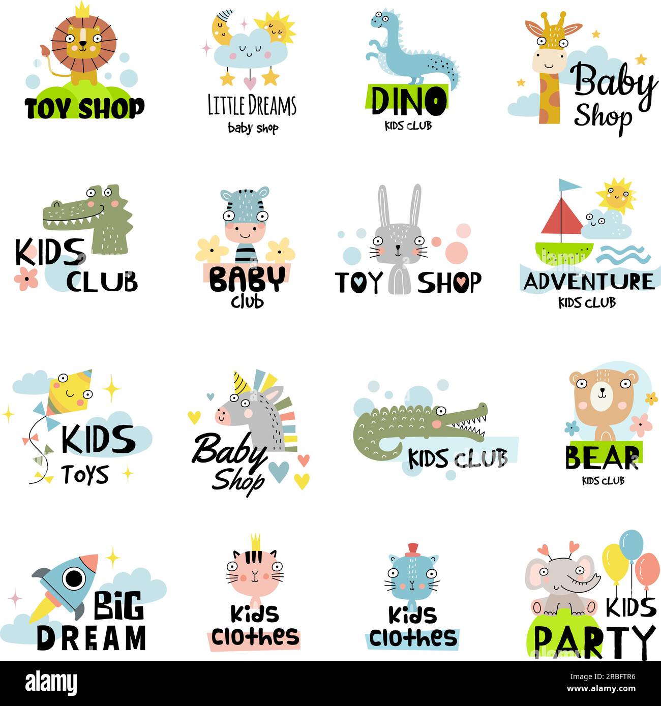 Baby labels. Funny and cute symbols for kids playground or education ...