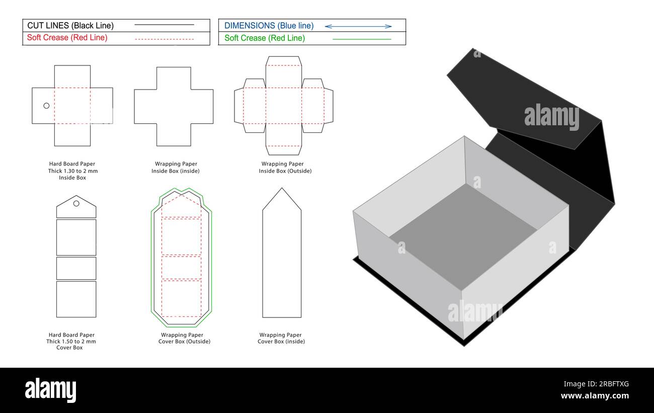 Resizeable and editable luxury rigid box Dieline template and 3D render ...