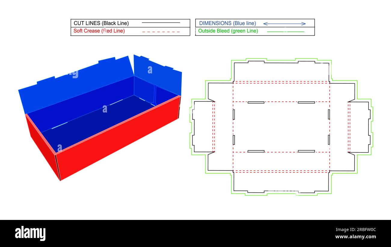 Tray box, four side rollover box, Corrugated shipping box, die line ...