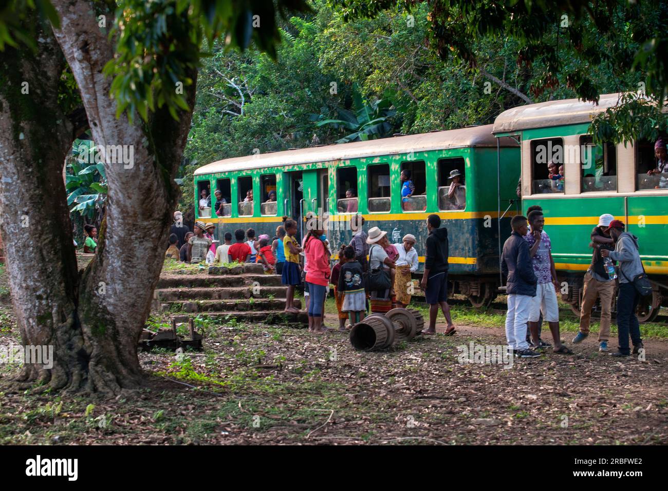 Manakara station. Old train on the railway line from Fianarantsoa to ...