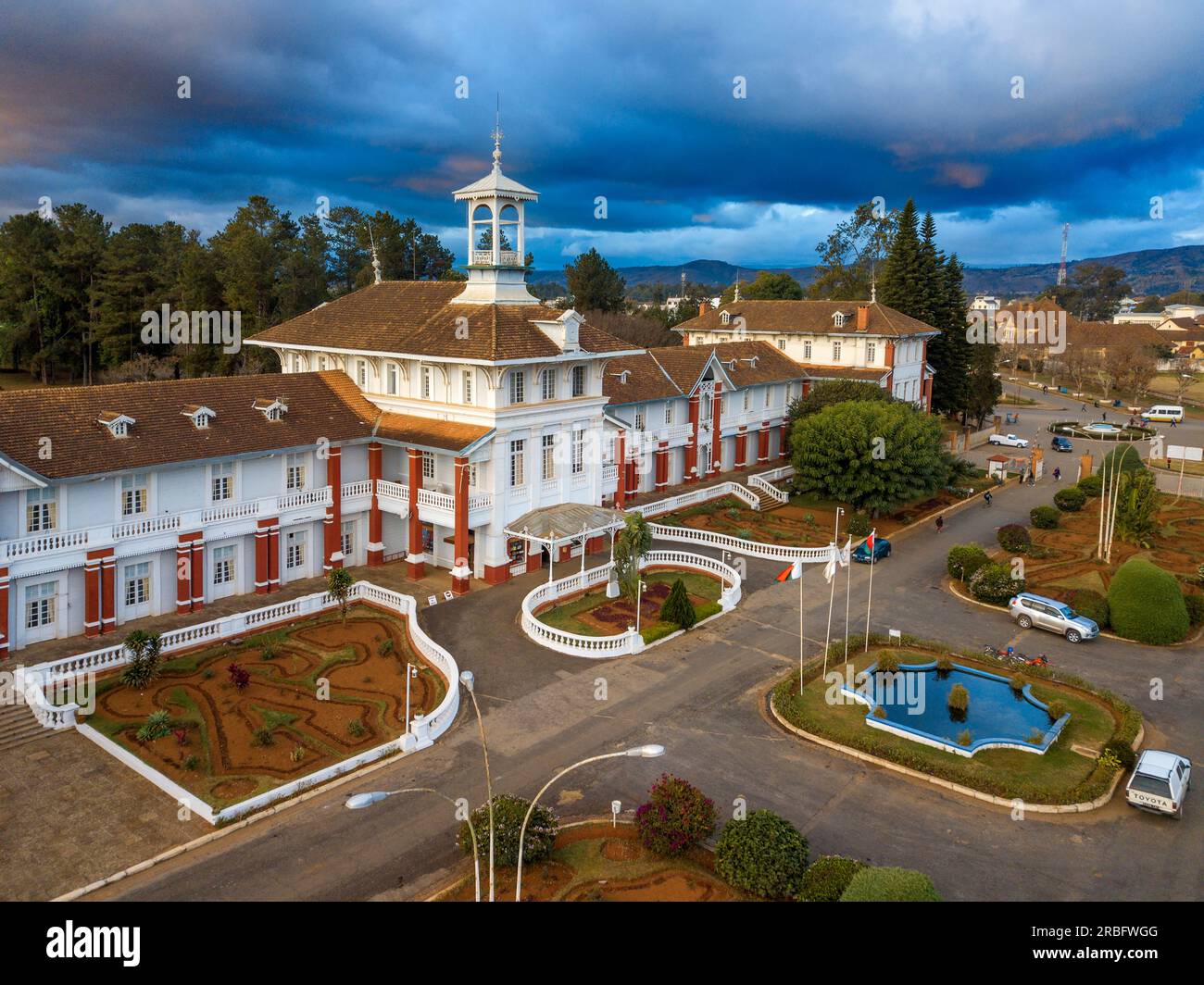 Aerial view of Hôtel des Thermes, thermal spa, Antsirabe city ...