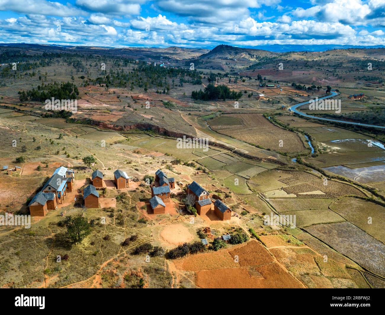Madagascar, Ambatolampy, houses rendered with ochre mud. The Central ...