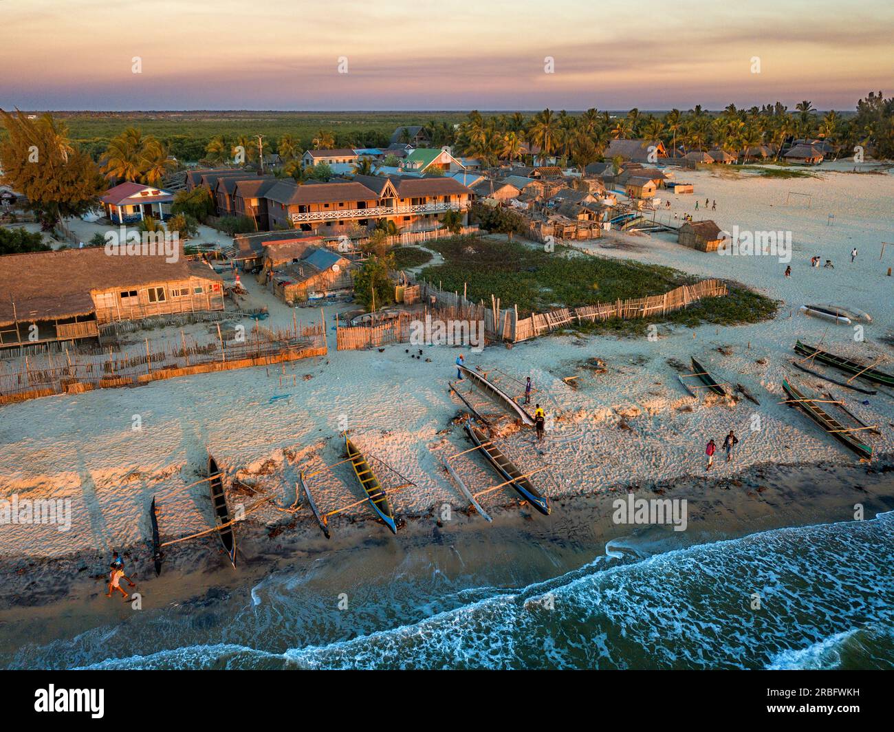 Aerial view in the sunset in the Morondava beach, Menabe region ...