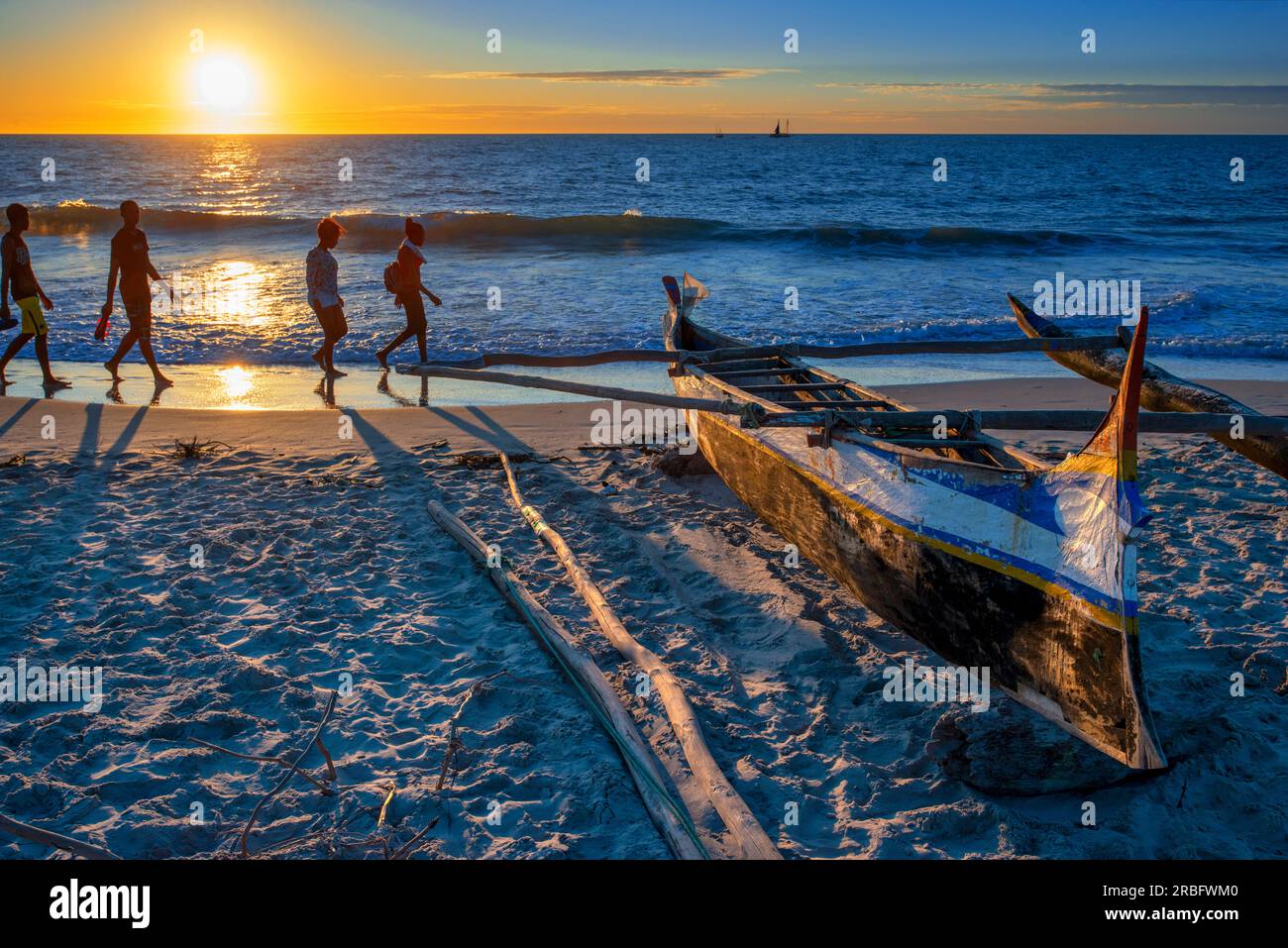 Sunset in the Morondava beach, Menabe region, Madagascar, Africa Stock ...