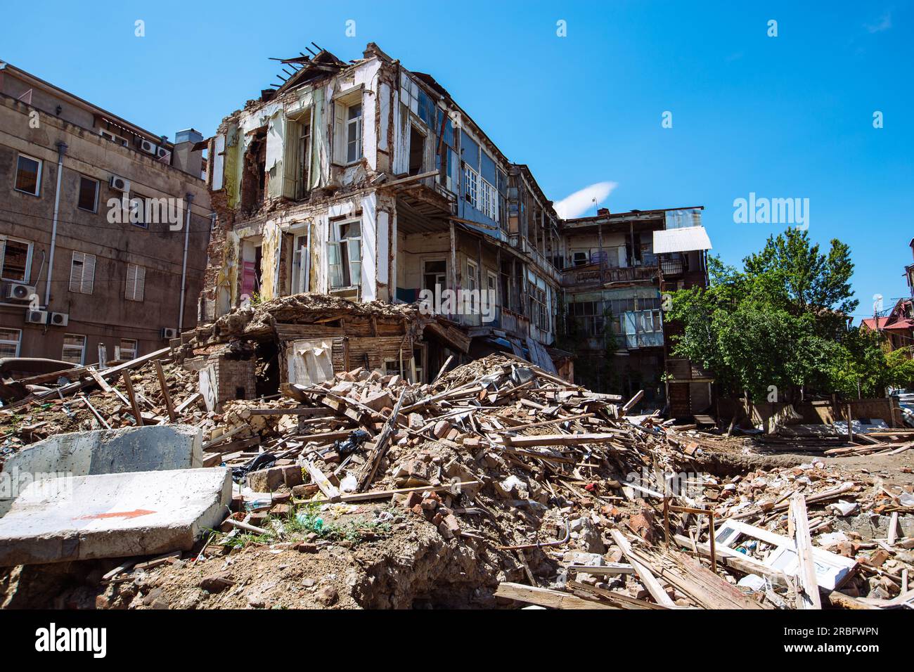Ruined residential building. Consequences of war, explosion, earthquake ...