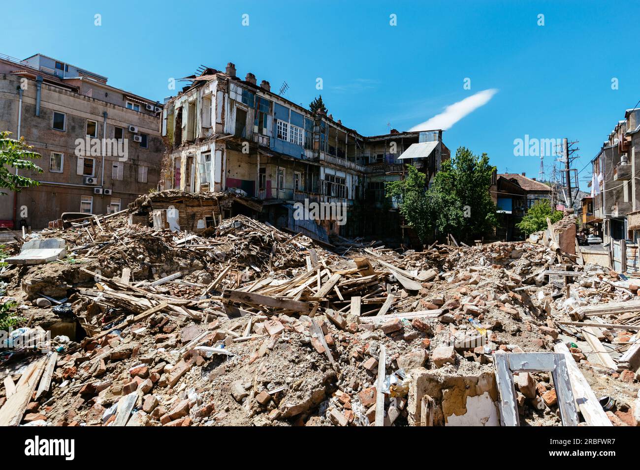Ruined residential building. Consequences of war, explosion, earthquake ...