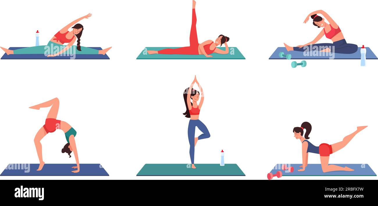 Workout at home, fitness vector. During quarantine, people play sports ...