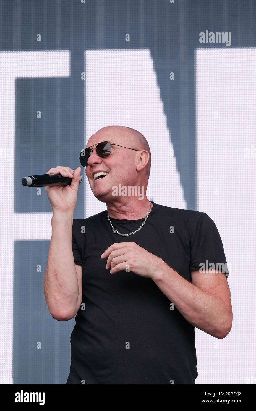 Lead male vocalist Glenn Gregory with English New Wave band Heaven 17 ...