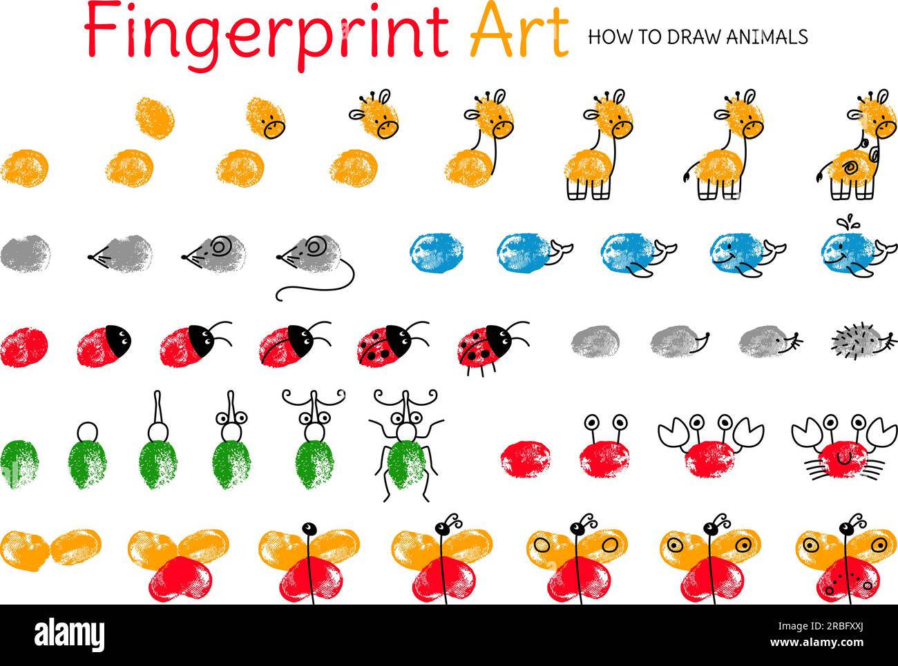 Fingerprint animal painted game, how to draw animals with fingers ...
