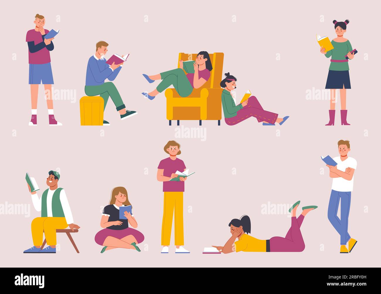 Young multicultural people reading books. Man woman reading, holding ...