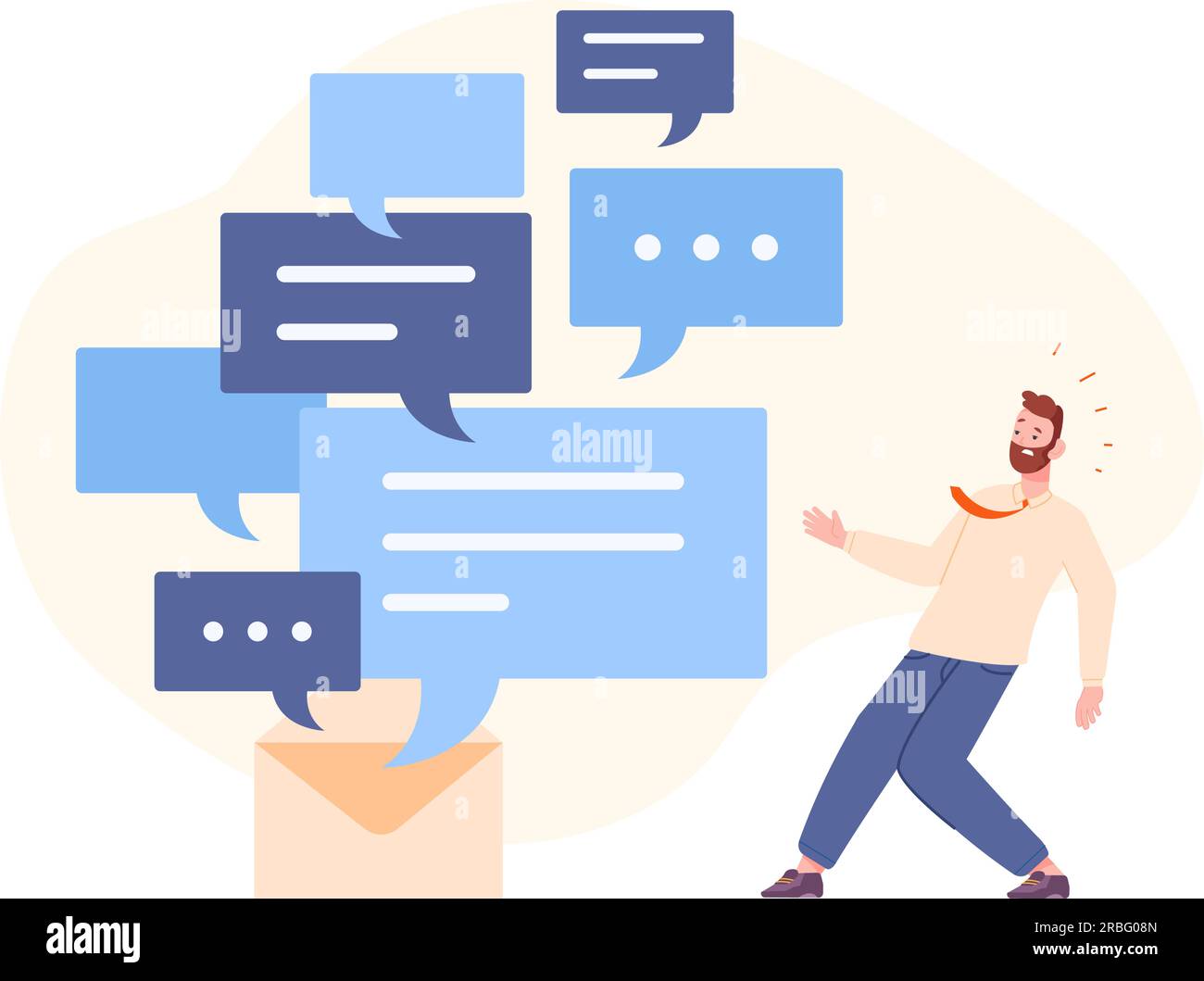 Manychat problem. Confused businessman client overwhelmed many messages ... Manychat problem. Confused businessman client overwhelmed many messages ...