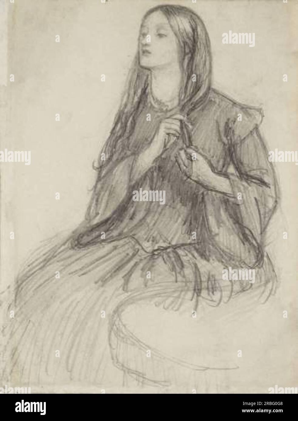 Elizabeth Siddall Plaiting her Hair by Dante Gabriel Rossetti Stock ...