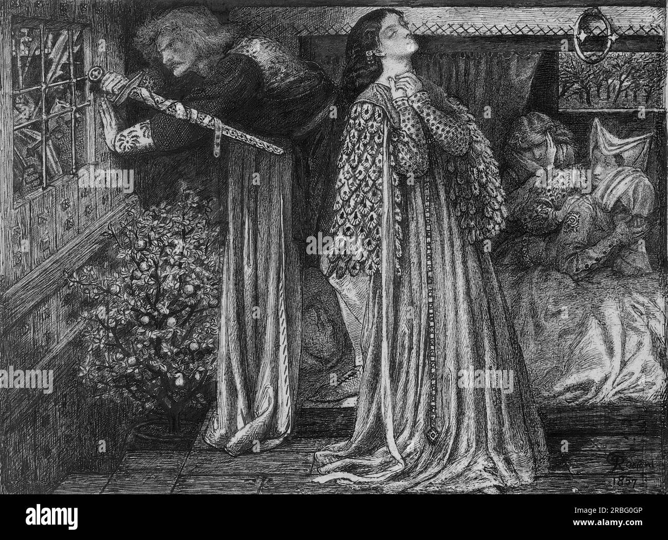 Sir launcelot in the queen's chamber Black and White Stock Photos ...