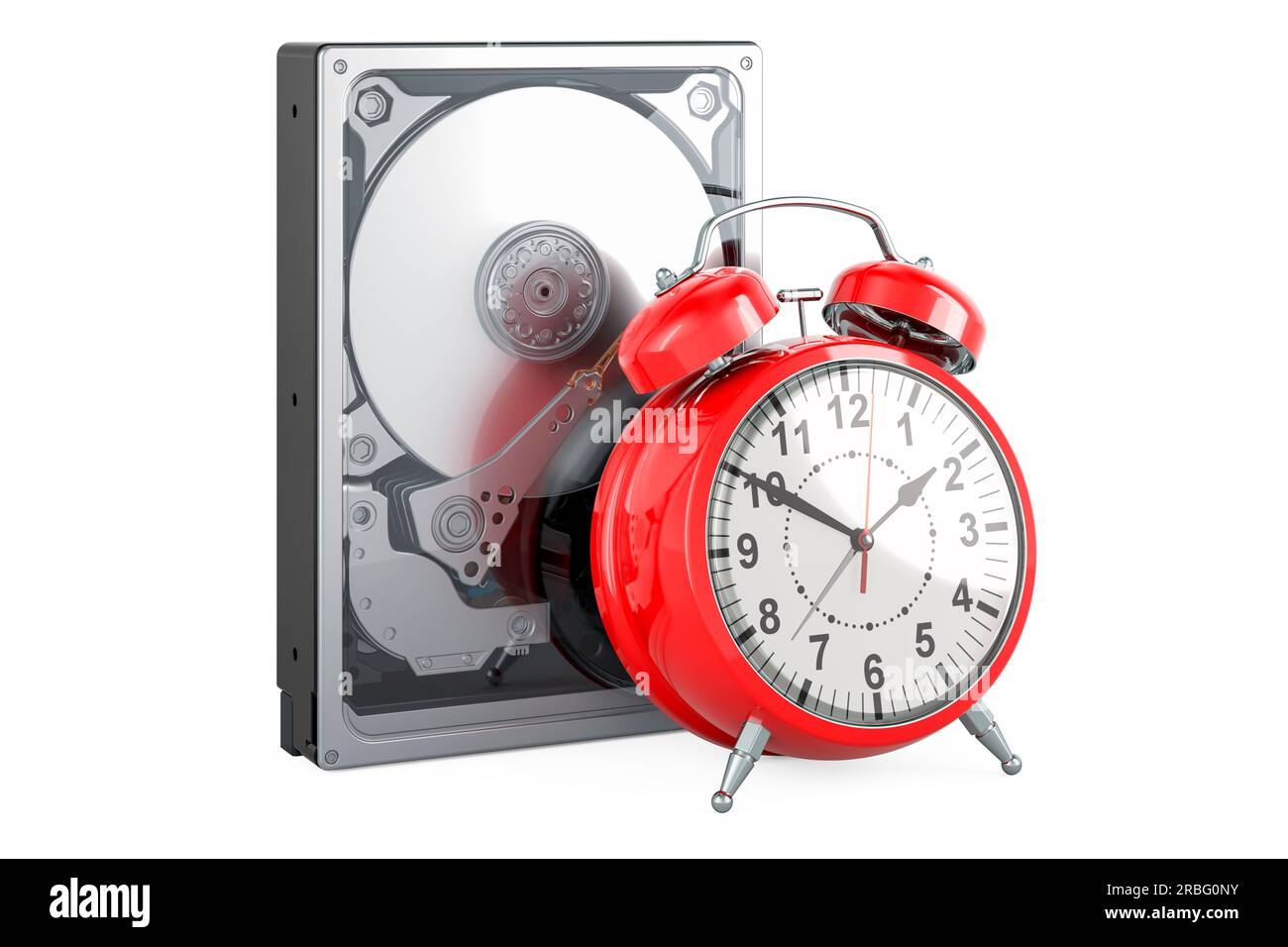 Hard Disk Drive HDD with alarm clock, 3D rendering isolated on white ...
