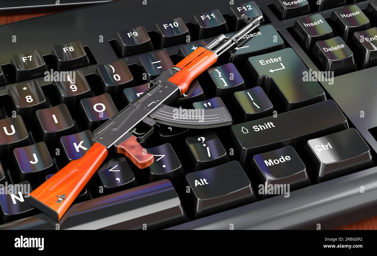 Assault rifle on computer keyboard concept, 3D rendering Stock Photo ...