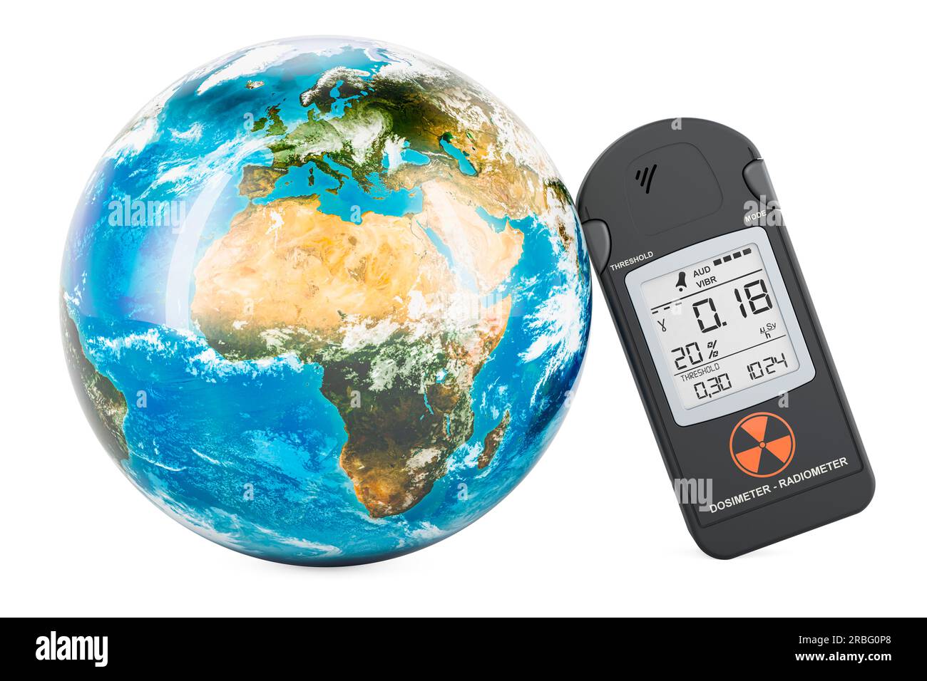 Earth Globe with radiation dosimeter, 3D rendering isolated on white ...
