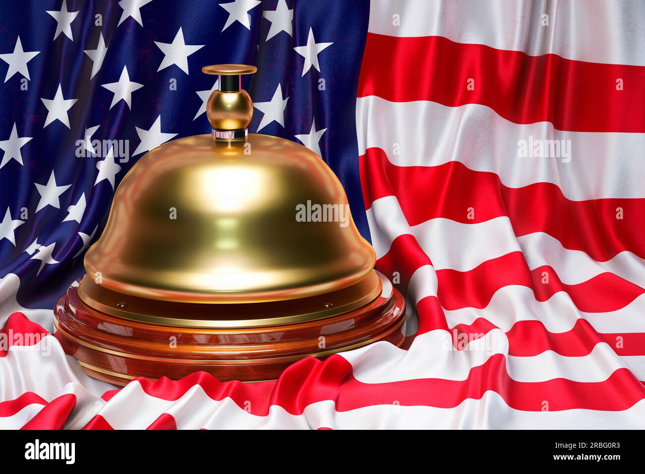 Reception bell on the United States flag backdrop, 3D rendering Stock ...