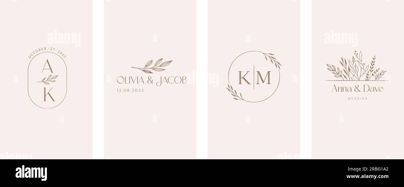Wedding logos, hand drawn elegant, delicate and minimalist monogram ...