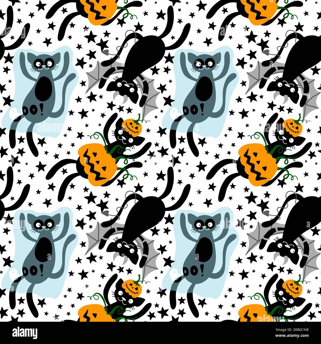 Halloween cartoon cats seamless pumpkins and ghost and monsters vampire ...