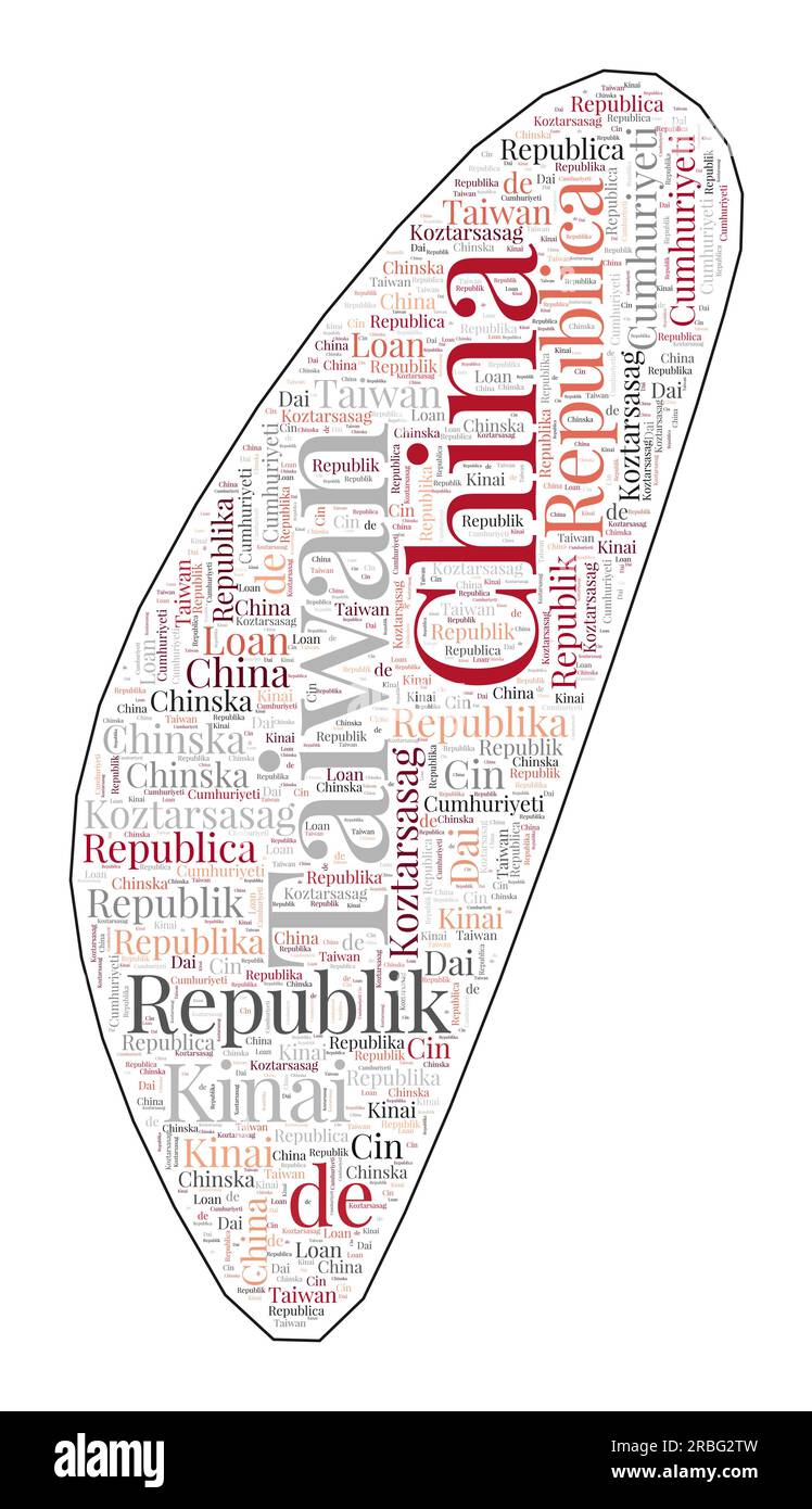 Taiwan shape filled with country name in many languages. Taiwan map in ...