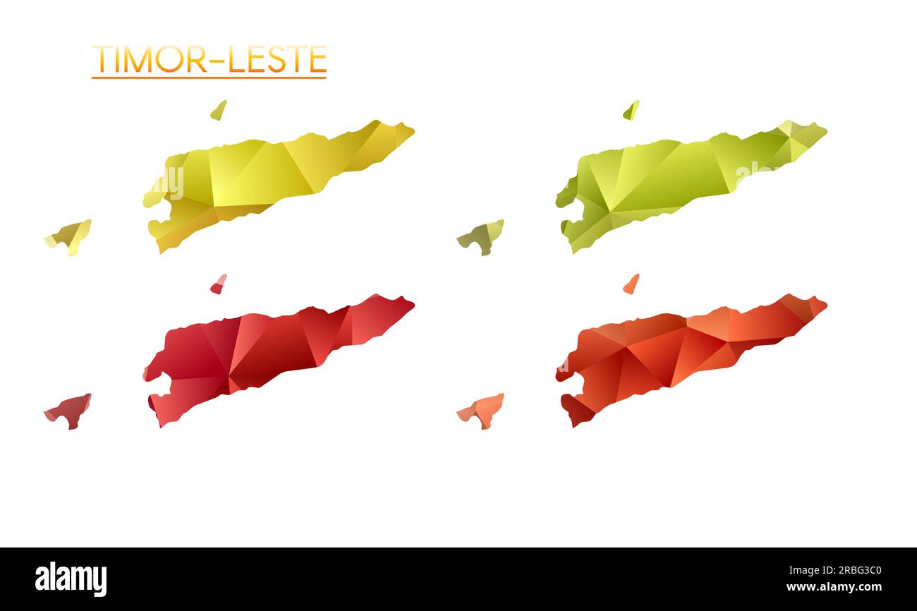 Set of vector polygonal maps of Timor-Leste. Bright gradient map of ...