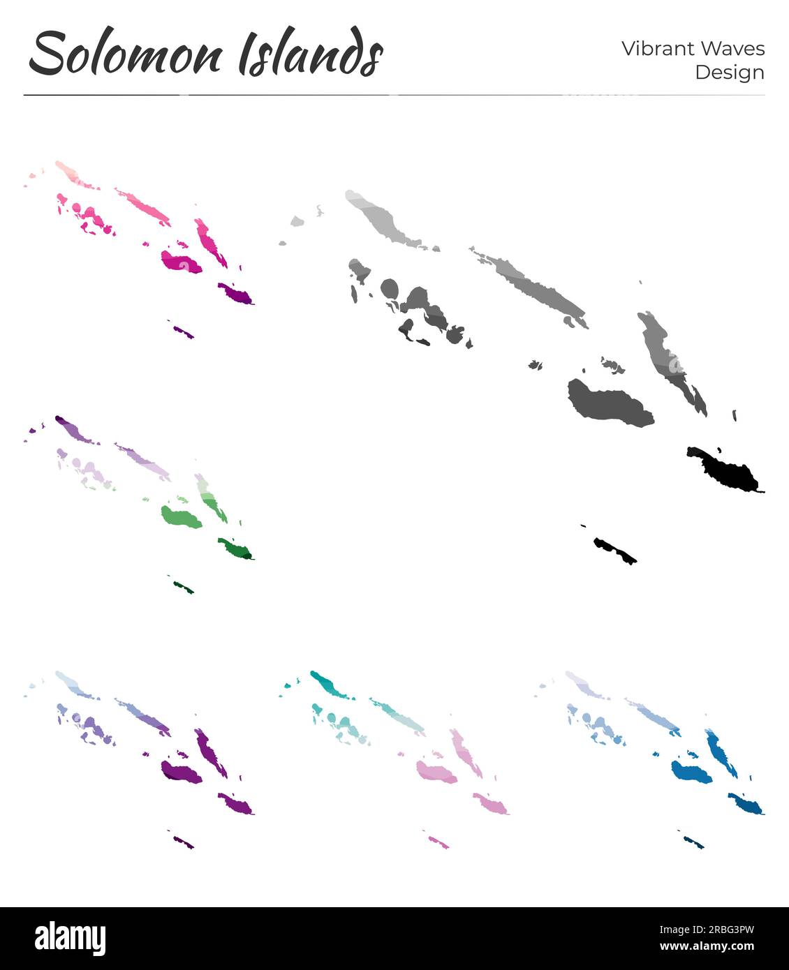 Set of vector maps of Solomon Islands. Vibrant waves design. Bright map of country in geometric ...