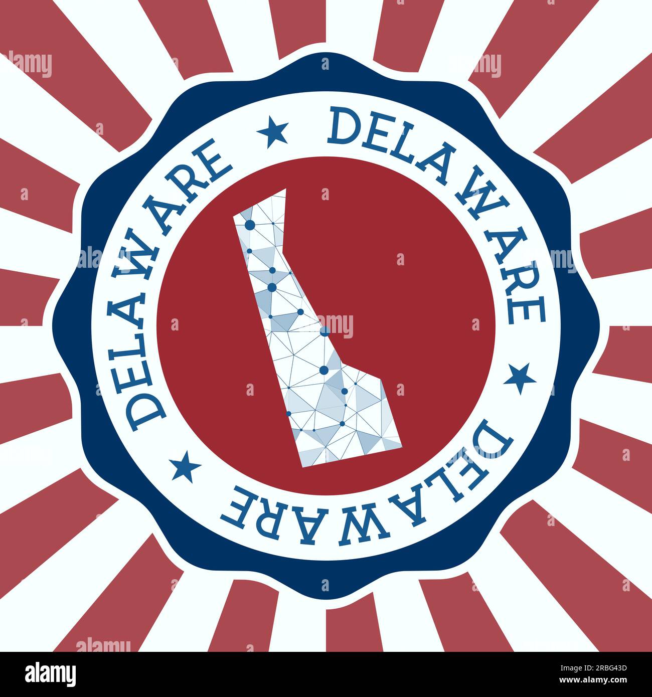 Delaware Badge. Round logo of US state with triangular mesh map and ...