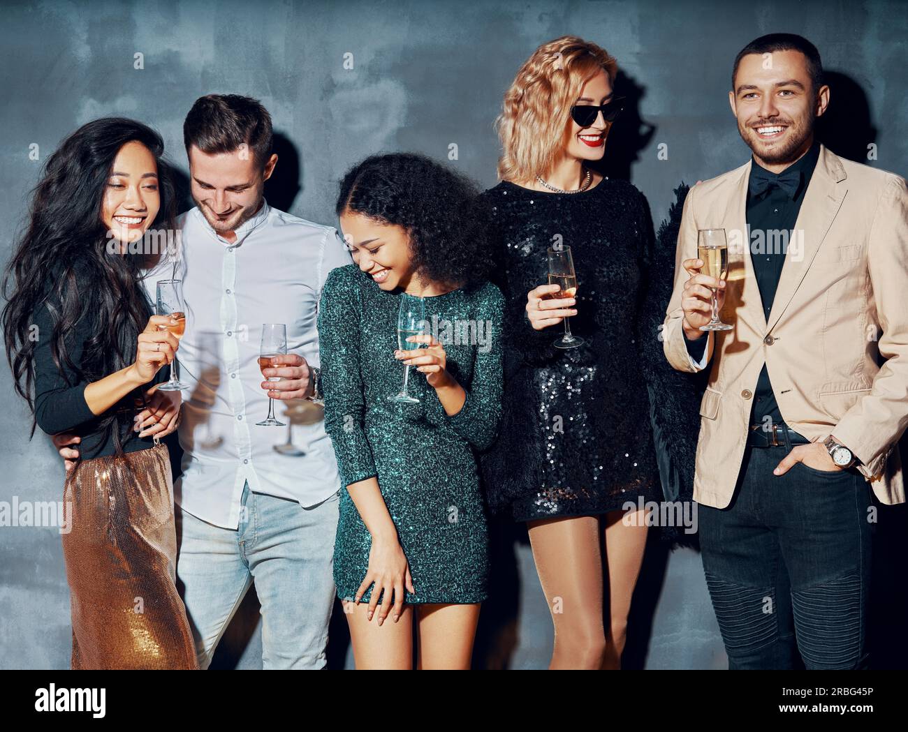 Diverse group of people enjoy party and have fun. Young friends ...