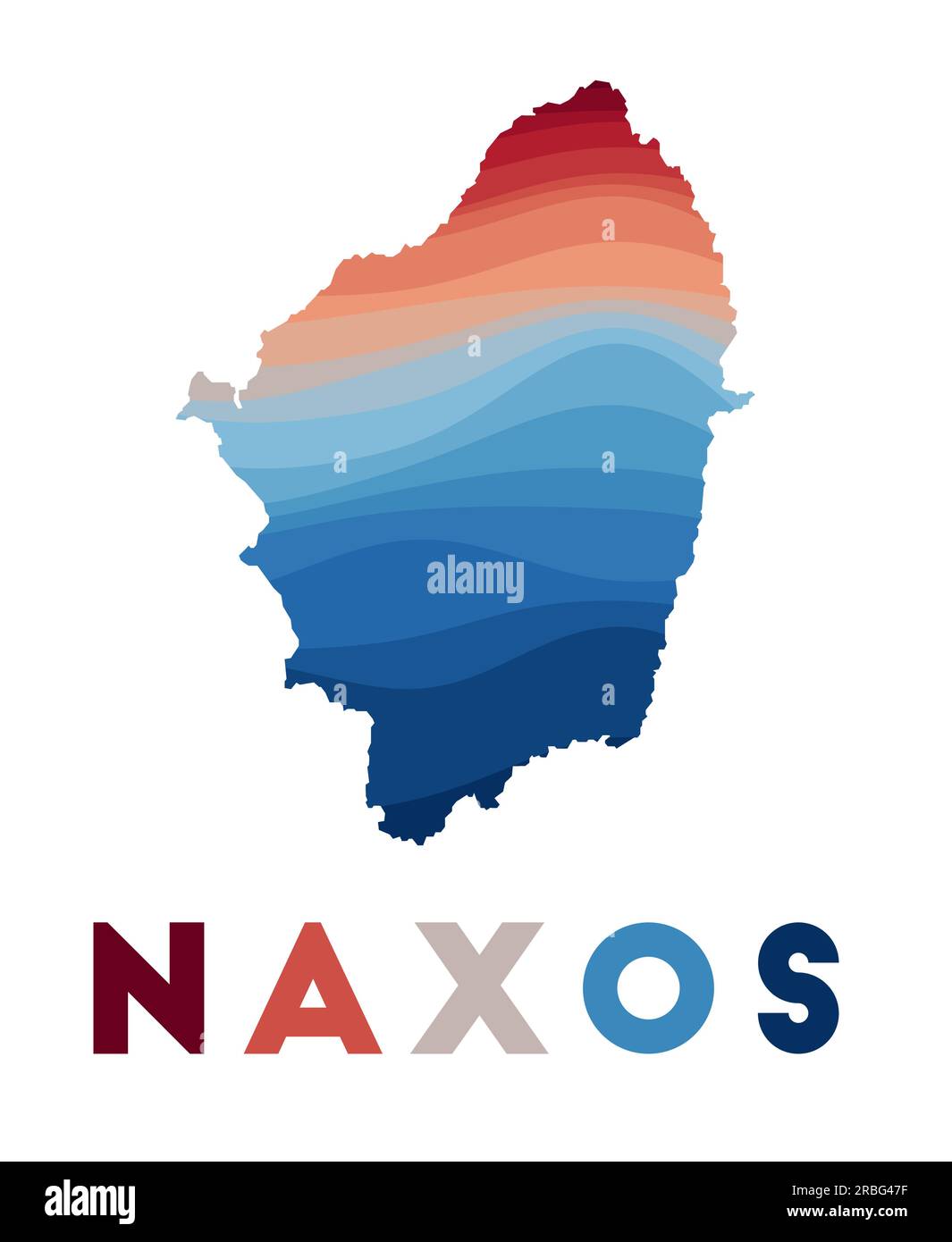 Naxos map. Map of the island with beautiful geometric waves in red and ...