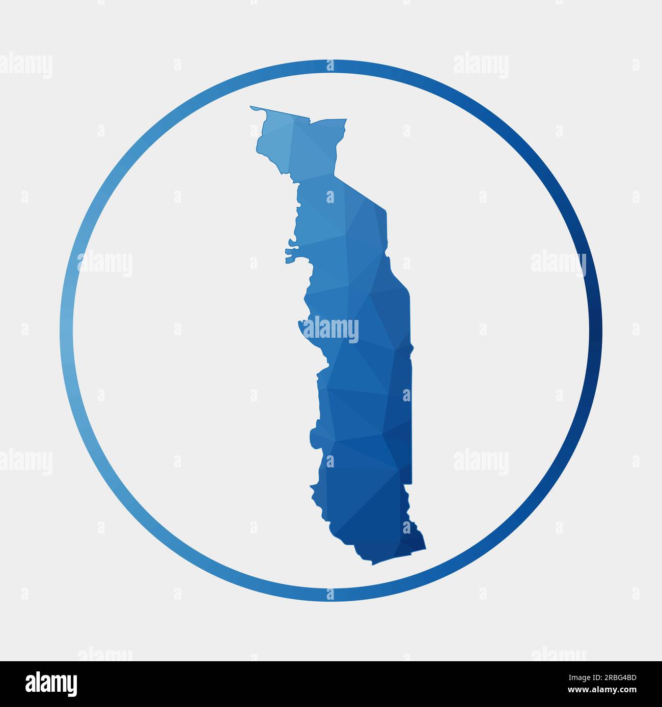 Togo icon. Polygonal map of the country in gradient ring. Round low ...