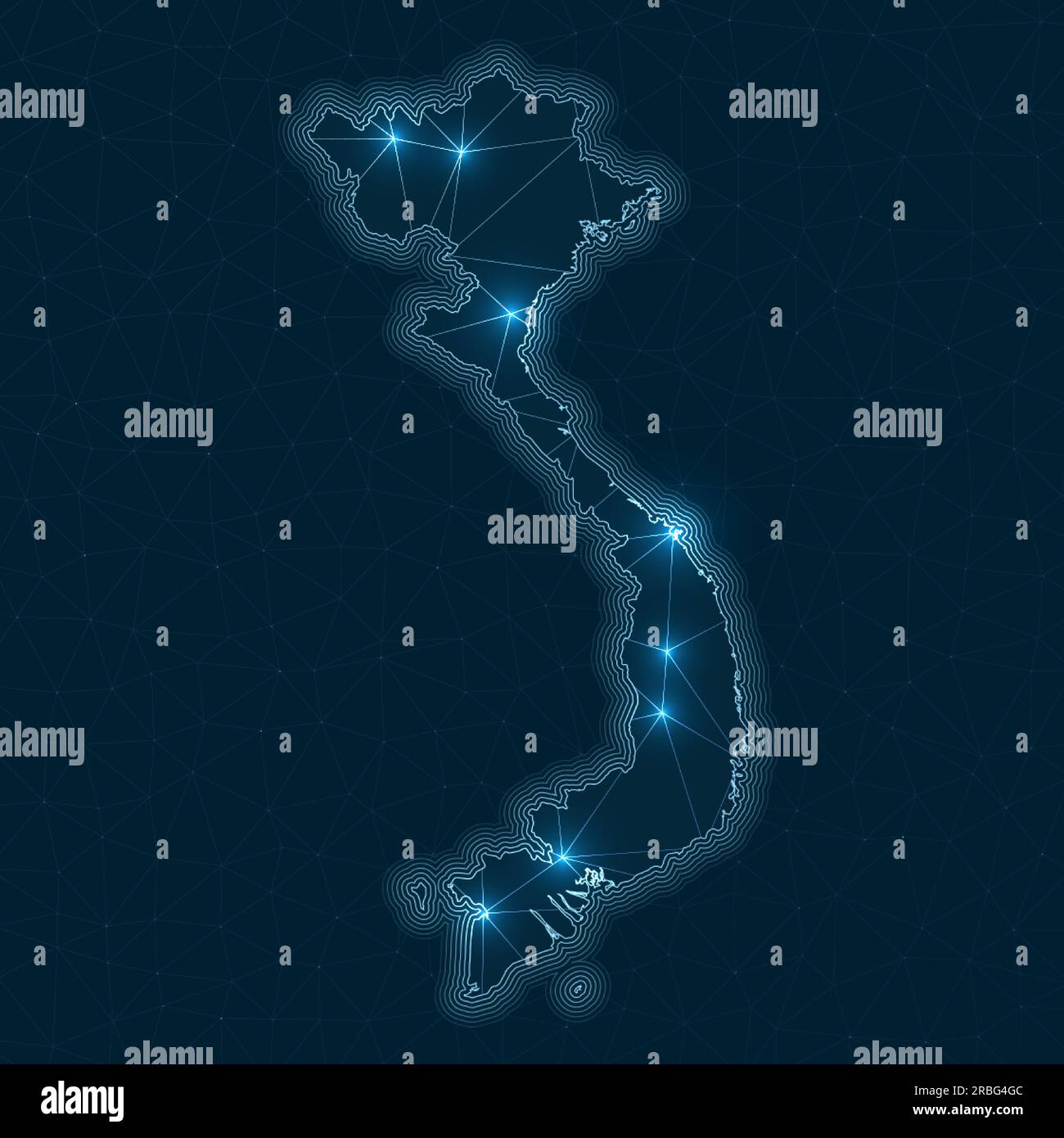 Vietnam network map. Abstract geometric map of the country. Digital ...