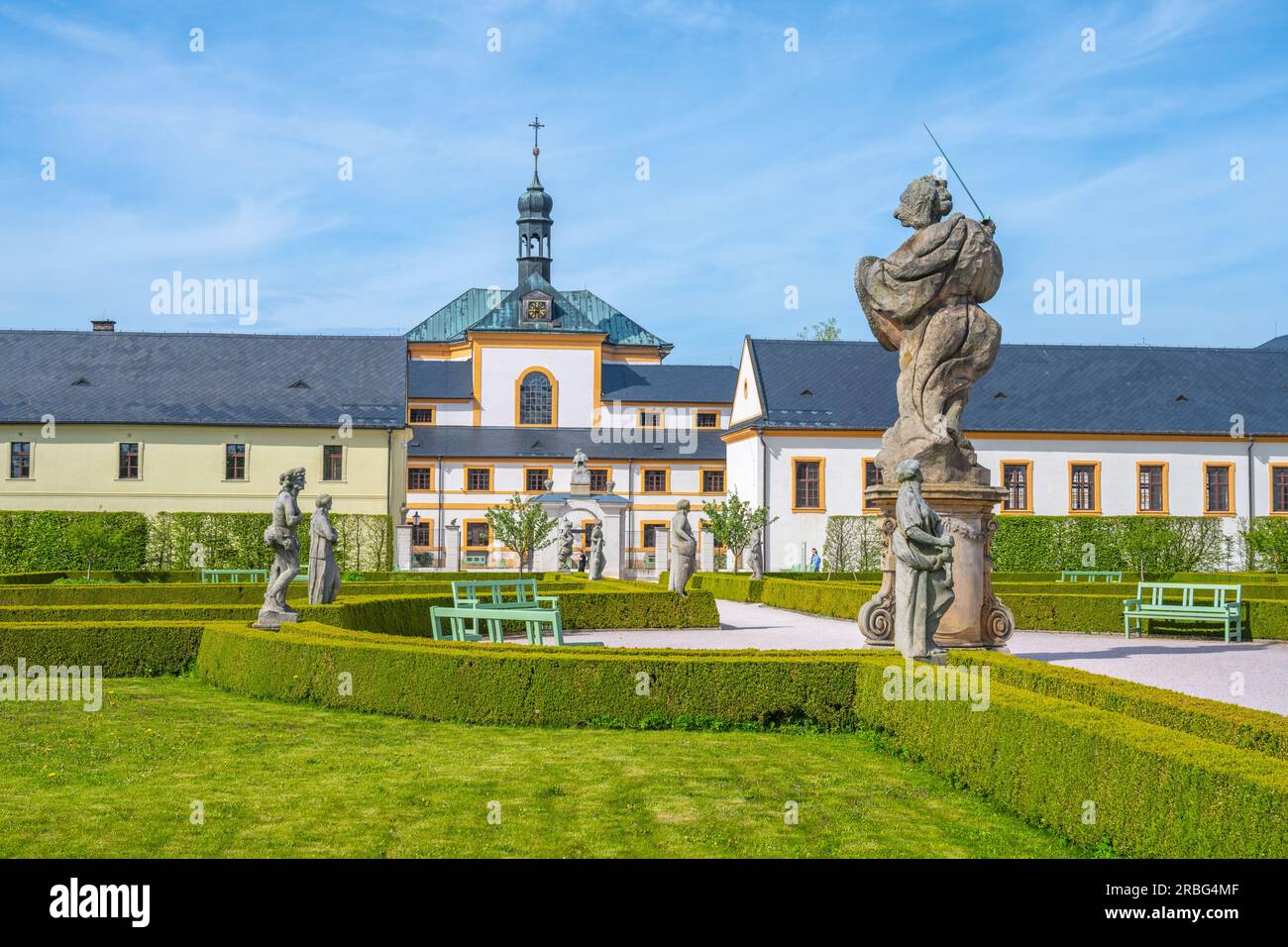 Herbal gardens of Kuks baroque hospital complex on sunny summer day ...